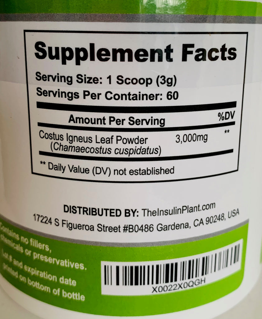 Insulin Plant Leaf Powder (Costus Igneus) - Blood Sugar Support - 180g ...